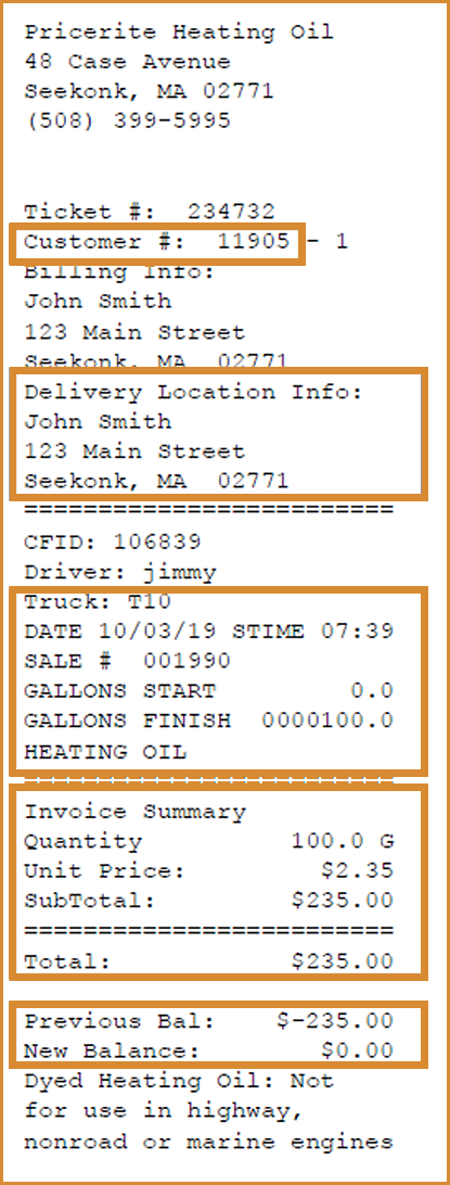 How to Read Your Ticket - Pricerite Heating Oil